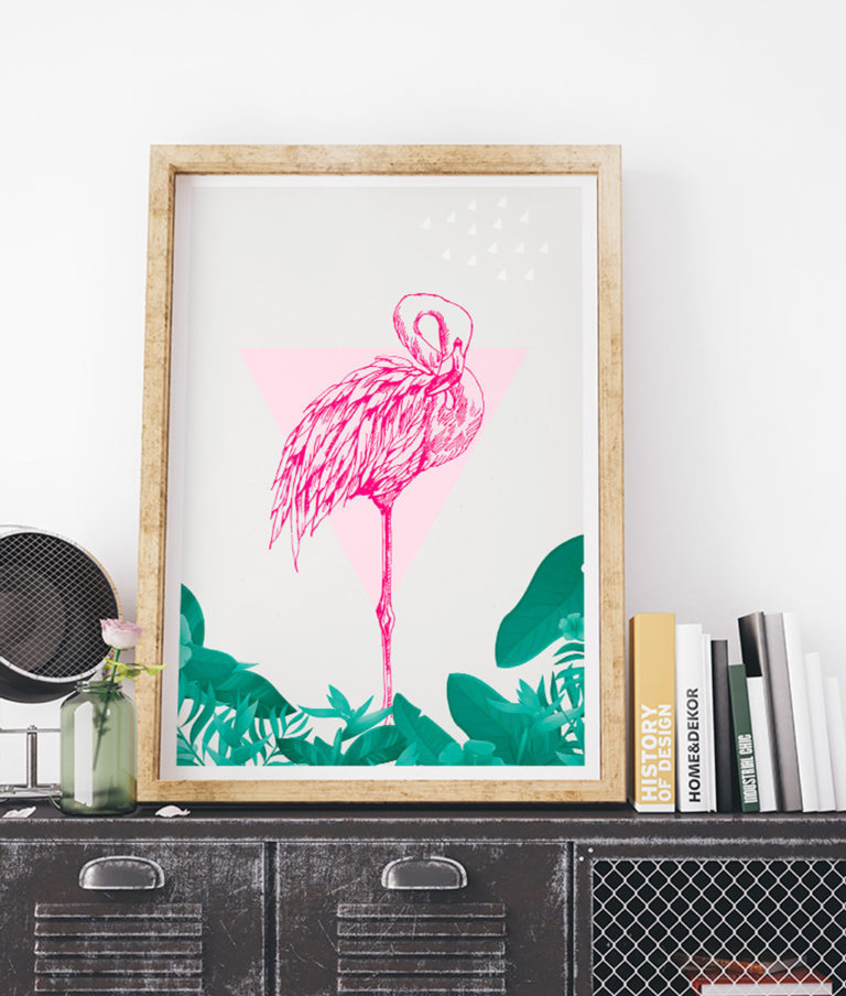 Affiche Pink Flamingo – Øn the wall again